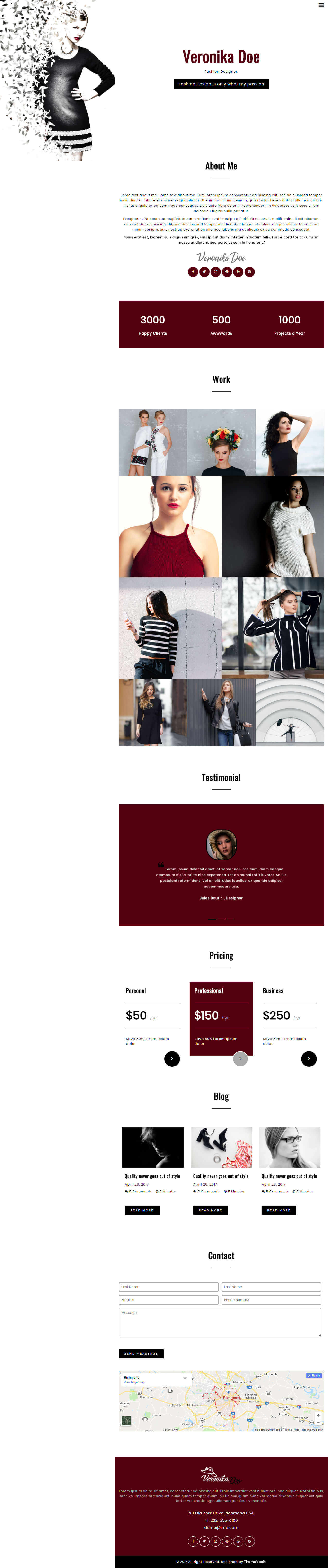 VeronikaDoe HTML5 Fashion Design Portfolio Template ThemeVault